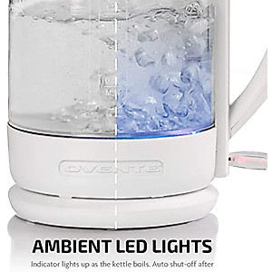 OVENTE Electric Glass Kettle 1.5 Liter 1500W Instant Hot Water Boiler Heater with ProntoFill Tech, Boil-Dry Protection, Automatic Shut Off, Fast Boiling for Tea & Coffee, White KG516W