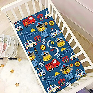 Cartoon Car Crib Sheets for Boys Girls Pack and Play Sheets Breathable Mini Crib Sheets Fitted Crib Sheet for Standard Crib and Toddler Mattresses Baby Crib Sheets for Girls Boys, 52x28IN