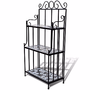 xiannv Plant Stand Display Black White Mosaic Table, Patio Table Decor, Mosaic Table Outdoor, Mosaic Plant Stand Pattern