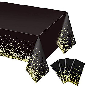 Gexolenu 4 Pack Black and Gold Disposable Plastic Tablecloth for Rectangle Tables(54" x 108"), Disposable Waterproof Party Table Cover for Birthday, Gold Table Cloths for 2023 Graduation Parties