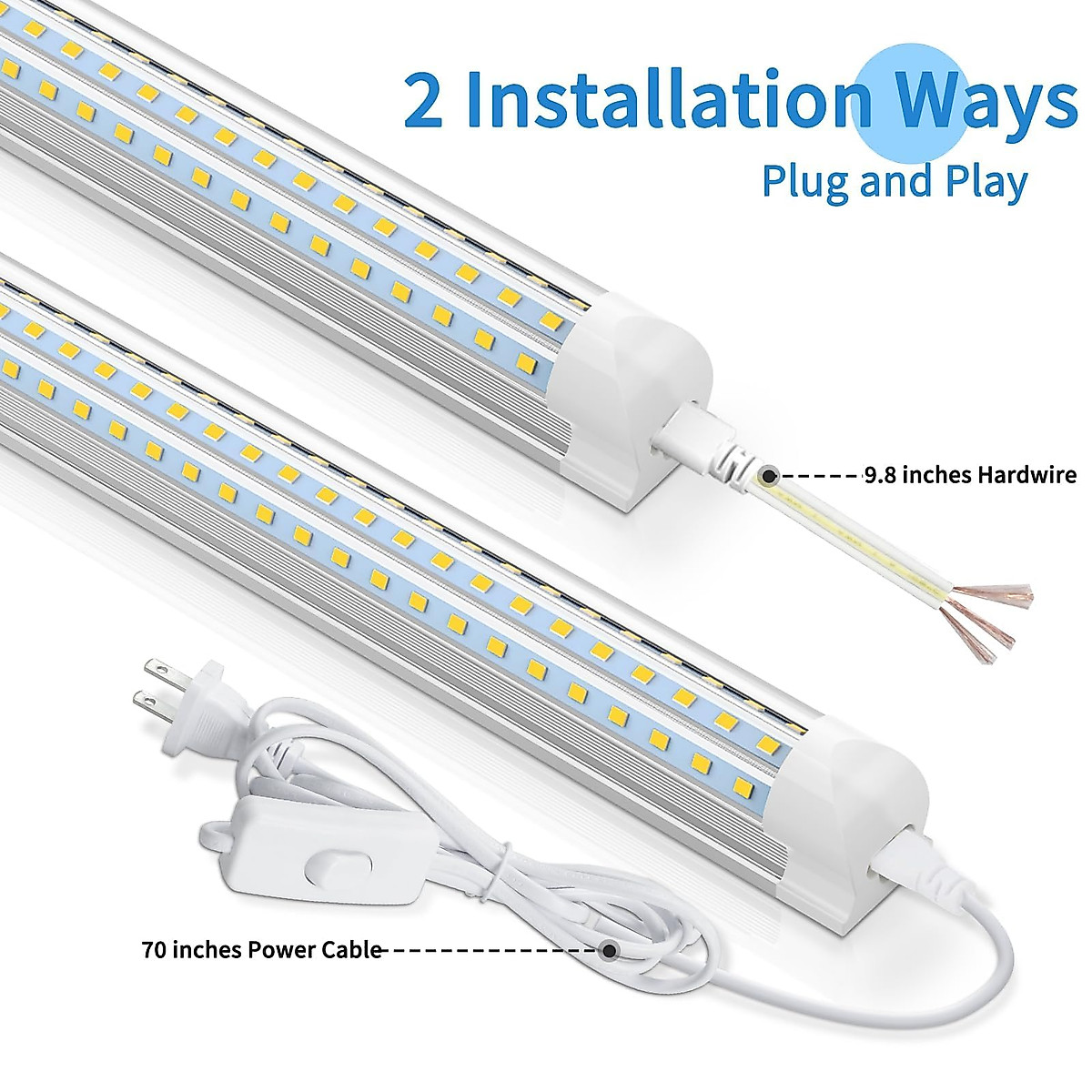 CNSUNWAY 2FT LED Shop Light, 24W 5000K Utility T8 LED Light Fixture, 3100LM Super Bright, D Shape, High Output, Linkable Tubes Lights for Room, Garage, Workbench, Plug and Play, 2 Pack