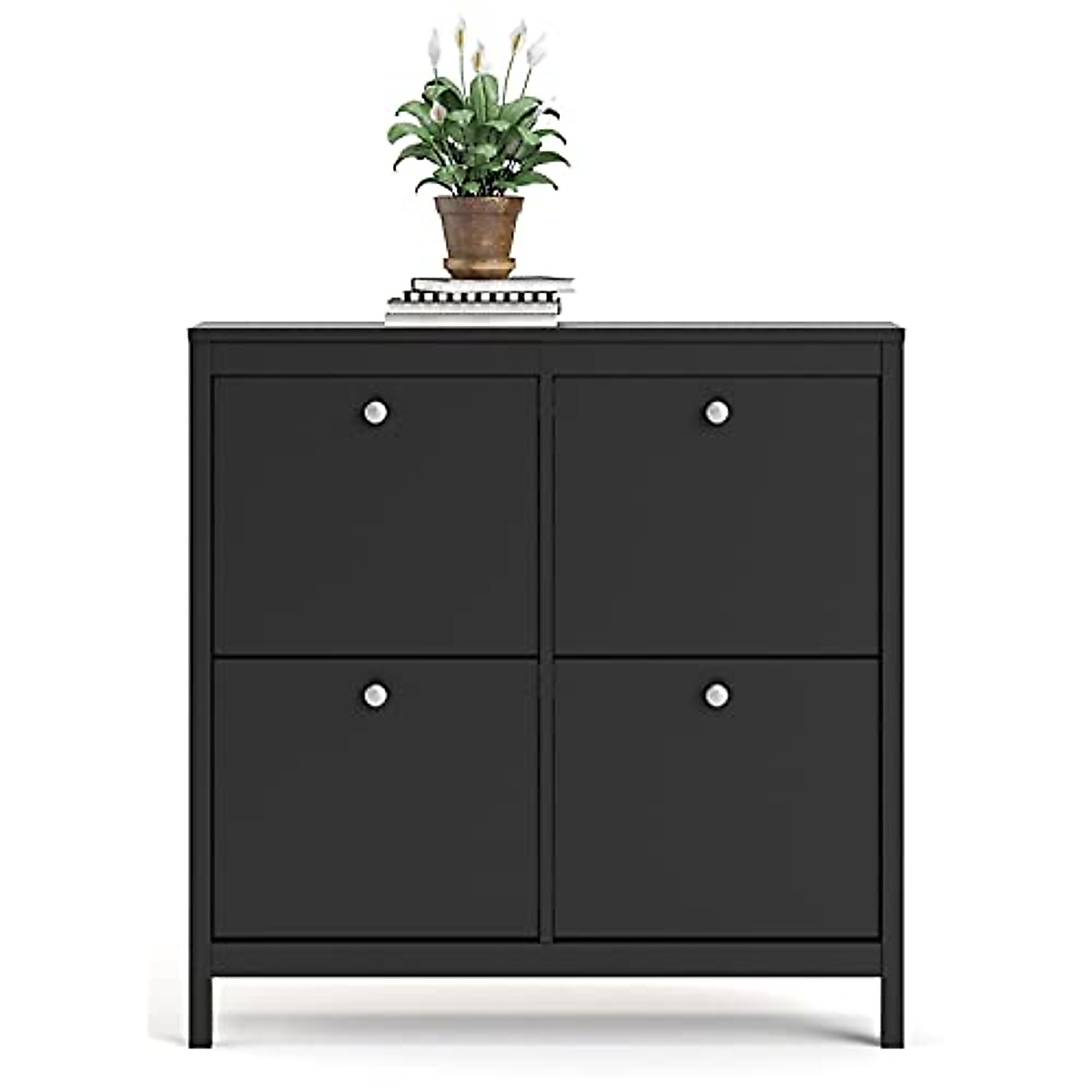 Pemberly Row 4 Drawer Shoe Cabinet, 16-Pair Shoe Rack Storage Organizer in Black Matte