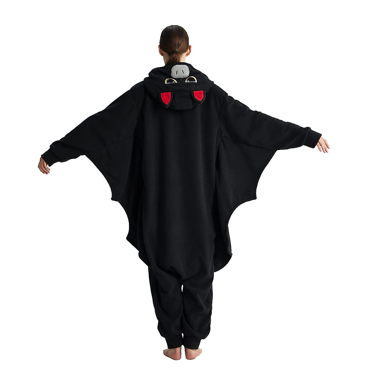 Kgromfy Black Bat Onesie Adult Halloween Animal Cosplay Outfits One Piece Costumes Party Jumpsuit Homewear M