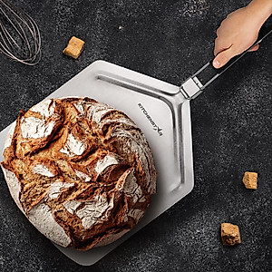 KitchenStar Stainless Steel Pizza Peel with Folding Handle (13 x 16.5 Inches) for Oven Pizza Turning, Placement and Retrieving - Professional Baking Tools Series