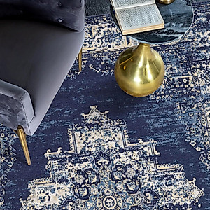 vivorug Washable Rug, Ultra Soft - 4' Round Rug - Non Slip, Stain Resistant Area Rugs for Living Room Bedroom, Vintage Inspired (Grey/Medallion, 4 Round)