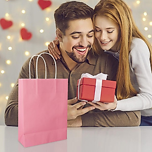 YADIAN 12 Pieces Kraft Paper Party Favor Gift Bags with Handle, Pink Gift Bags Small Size for Halloween, Christmas, Birthday, Wedding and Party Celebrations