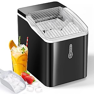 Ice Maker, Portable Ice Maker Countertop with Self-Cleaning, 26lbs/24H, 9 Cubes in 6-8 Mins, Compact Ice Machine with Ice Scoop/Basket, Perfect for Home/Party/Camping/Bar