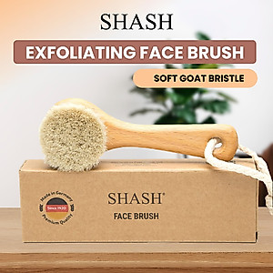 Since 1869 Hand Made in Germany - Sustainable Exfoliating Face Brush, Scrub Cleansing Brush, Exfoliates Skin to Help Reduce Flaking, Fine Lines, Supports Glowing Complexion (Soft Goat Bristle)
