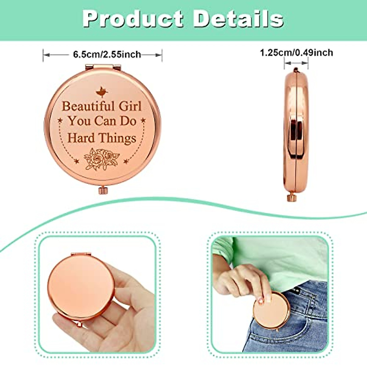 Inspirational Gifts for Girls Sister Friend Daughter Encouragement Gift for Girls Compact Makeup Mirror for Granddaughter Motivational Gifts Folding Makeup Mirror Birthday Christmas Graduation Gifts