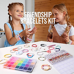 Friendship Bracelet Kit with 28 Colors, 5040 Clay Beads, 1200 Letter Beads for Jewelry Making - 4 Styles of Round Alphabet, Number, Heart & Pattern Beads