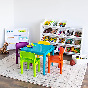 Humble Crew, Blue Table & Red/Green/Yellow/Purple Kids Lightweight Plastic Table and 4 Chairs Set, Square