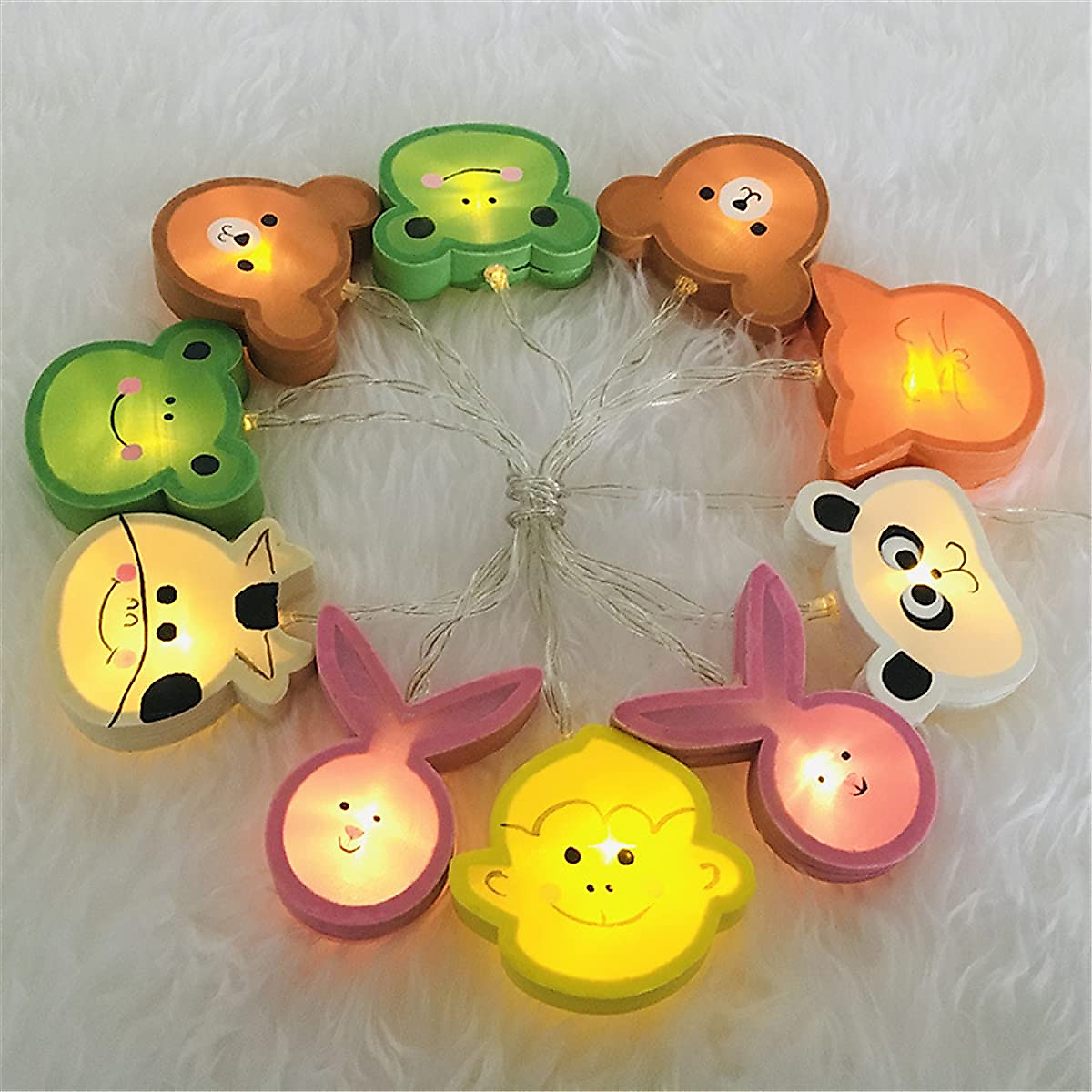 LEKIBOP 10LED Cartoon Animal Wooden LED Light String Battery Powered Indoor Outdoor Lighting Lamp for Wedding Home Birthday Garden Yard Patio Party Decorations