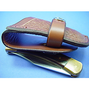 Custom Leather Sheath Made To Fit A Buck 110 or Similar Size Knife. Light Brown Western Style Sheath With Star Concho.