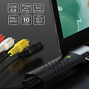 YUANLY VHS to Digital Converter,Video Capture Card USB 2.0 Audio Video Capture Card Device Old VHS Mini DV Hi8 DVD VCR to Digital Converter for Mac,PC Support Windows 2000/10/8/7/Vista/XP/Android