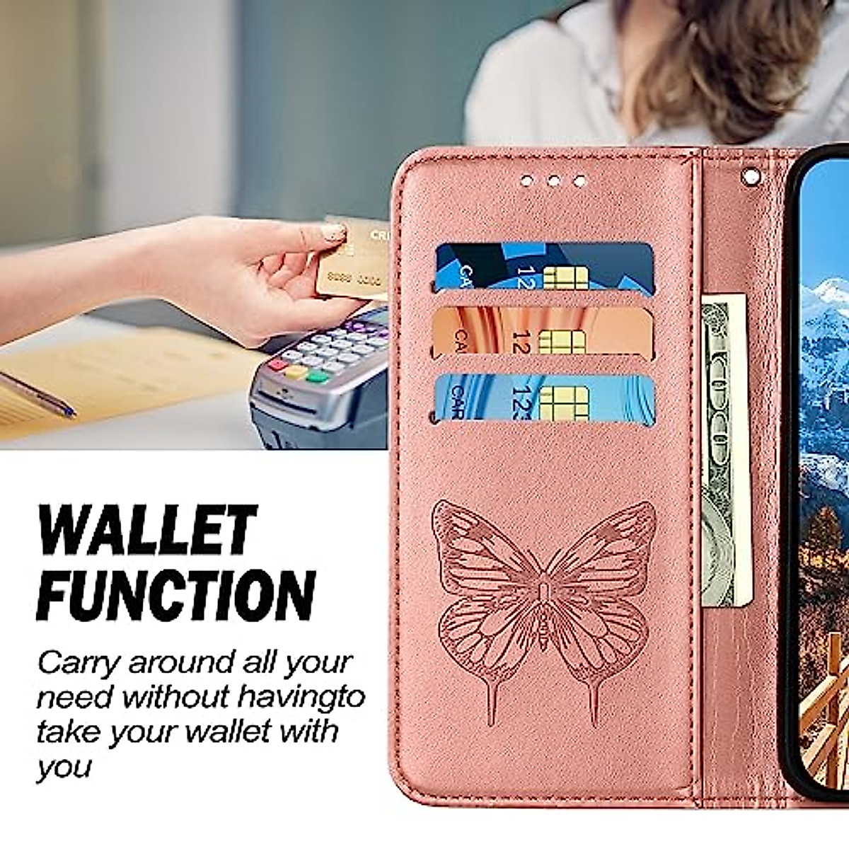 Galafu Case for Sony Xperia 1 III, Magnetic PU Leather Cover with Card Slot and Kickstand, Shockproof Flip Wallet Case with TPU Inner Shell for Sony Xperia 1 III, Rose Gold