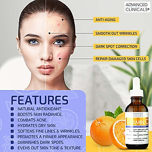Advanced Clinicals Vitamin C Body Lotion + Potent Vitamin C Serum 2pc Bundle | Face Serum & Body Cream Brightening Skin Care Set & Kits For Wrinkles, Dark Spots, Dry Skin, & Uneven Skin Tone, 2-Pack