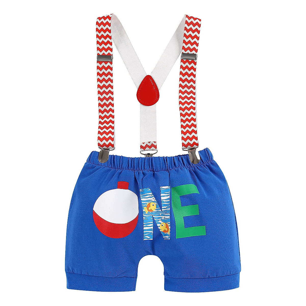 The Big One Birthday Outfit Baby Boys Bowtie Romper Suspenders Shorts Hat Gone Fishing Themed First Birthday Party Supply O-Fish-Ally One Cake Smash Photo Shoot # Royal Blue - Fish One 12-18 Months