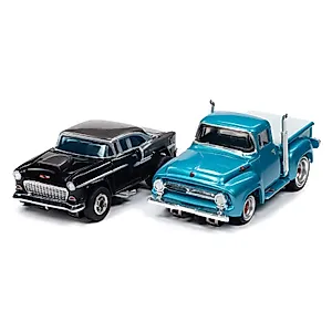 Round 2 14' California Cruising The Pacific Coast Highway Slot Race Set 1956 Ford F100 Pickup Truck (4Gear) 1955 Chevrolet Bel Air (Xtraction), Multicolor (SRS331)