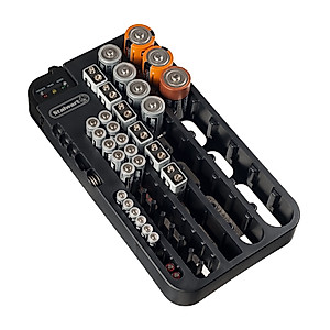 Battery Organizer with Removeable Volt Tester – 70 Piece Capacity Wall Mounted or Drawer Storage Case for Garage, Office, Home by Stalwart