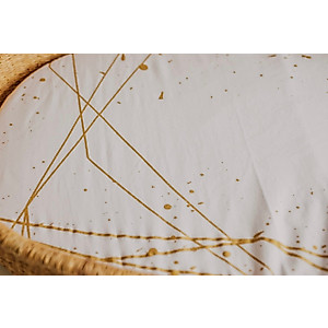 NODNAL CO. 3 Fitted Gold Bassinet Sheets Set for Baby Girl - 100% Oeko-TEX Cotton - Shimmery Glitter Geometric Shapes, Dots and Lines - Cradle/Moses Basket Hourglass, Oval & Rectangle Mattress Sheet