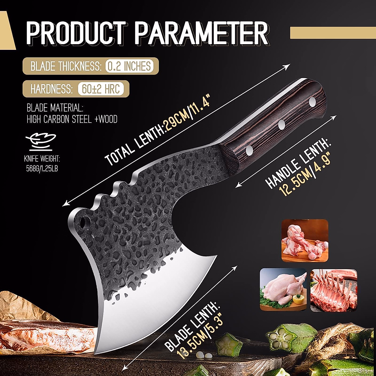 Handmade Meat Bone Cleaver Knife, Hand Forged Butcher Knife Axe, Heavy Duty Full Tang Bone Chopper Axe For Kitchen Outdoor BBQ, High C