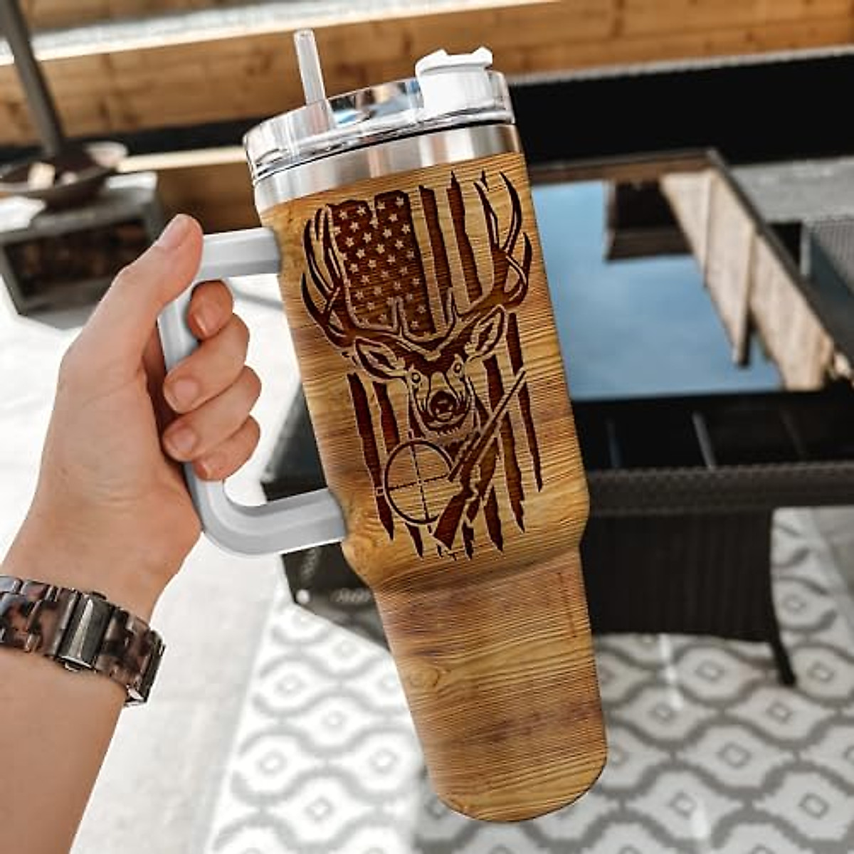 Hyturtle Personalized Hunting Gifts For Men-Deer Hunting Tumbler 40oz with Handle & Straw-Stainless Steel Travel Coffee Cup With Lid Gift For Dad Him Boy Husband-Birthday Christmas Gifts For Hunters