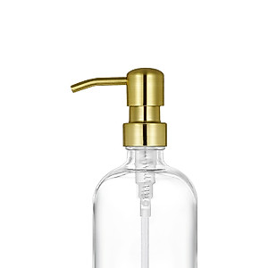 Clear Glass Jar Soap Dispenser with Gold Pump,16oz Round Bottle Dispenser with Stainless Steel Pump, Bathroom Soap Dispenser Set for Home Decor, Farmhouse & Kitchen Decor (Gold)