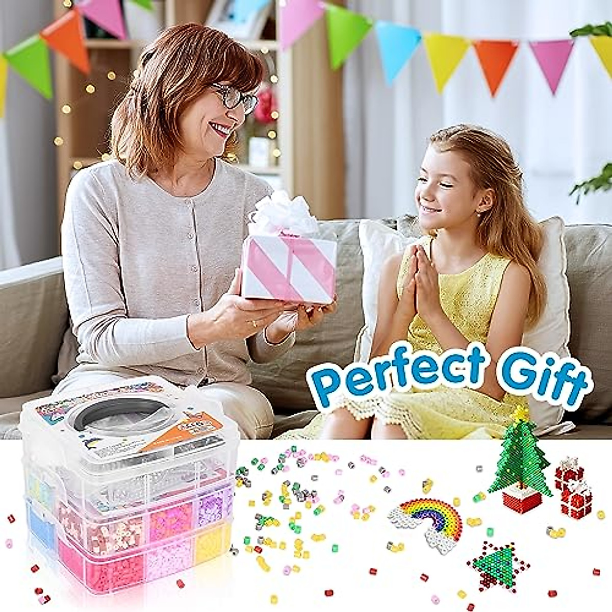 LULUETPUE Fuse Beads Kit,10000PC 5MM Melty Beads Set, Iron Melting Beads Craft Kit with Pegboards,Ironing Paper and Chain Accessories, Arts and Crafts Set for Kids Boys Girls Christmas Birthday Gift