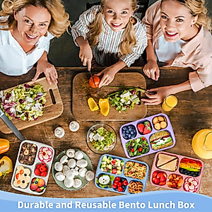 MaMix Bento Box Adult Lunch Box, 5 Compartment Bento Box for Adults 4 Pack, Reusable Stackable Snack Containers for Kids Adults with Utensils, for School, Work, and Travel (Wheat)