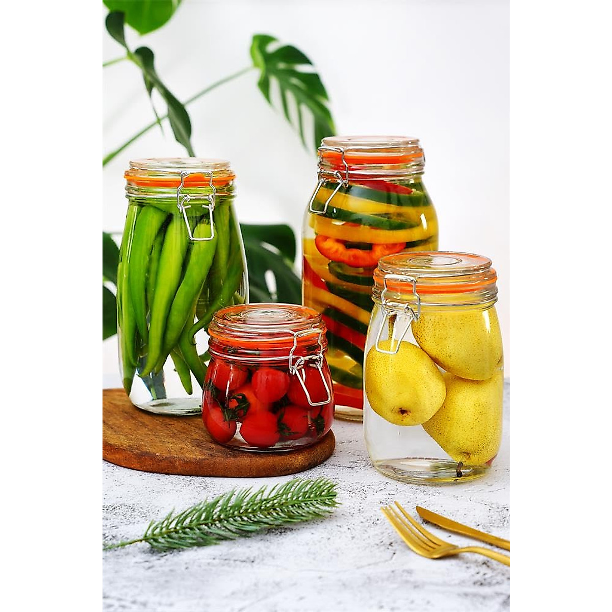 Generic Airtight Food Storage with lid 34 Oz set of 2pc, wide mouth. Clear Glass Kitchen, Pantry Organizer. Keep your food, grains cofffee, tea, cookies and candies dry, fresh. (Oval, PC11002-D)