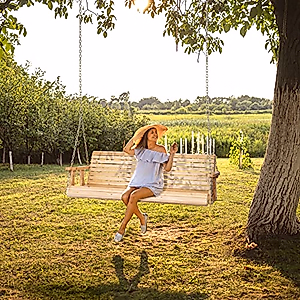 VINGLI Heavy Duty 880 LBS Patio Porch Swing Outdoor PU Painting, Hanging Chair with Adjustable Secure Chains, Finished Outdoor Bench Tree Swing for Yard | Garden | Lawn | Balcony (4 FT, Natural)