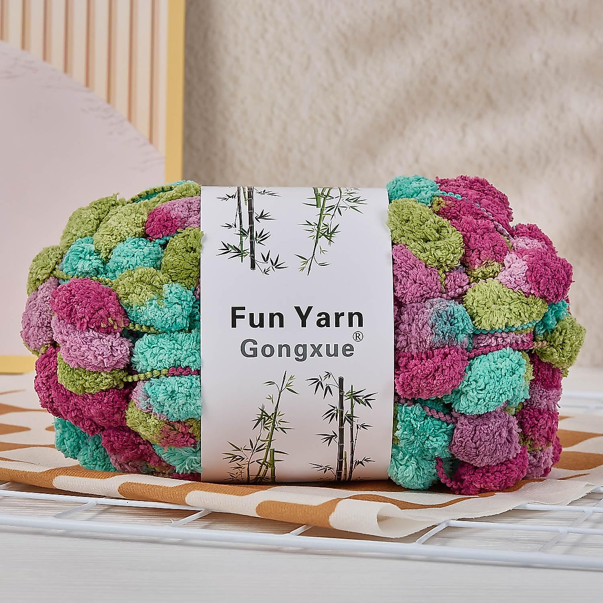 4 Balls Pomp-A-Doodle Yarn,100% Polyester Jelly Bean POM-POM Ball Yarn for Crochet Knitting Blanket Mat Pet Nest 600g (Gorgeous Grape)