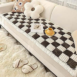 SHENJIA Fuzzy Pet Mat Couch Cover, Funny Cream-Coloured Plaid Square Pet Bed Couch Cover Blankets, Winter Thickened Machine Washable Floors Mat for Most Dog & Cat(Size:17.7 * 17.7 in,Color:Black)