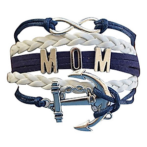 Mom Nautical Anchor Charm Bracelet for Women, Navy Rudder Anchor Braided Weave Leather Rope Infinity Love Bracelet, Gift For Mom