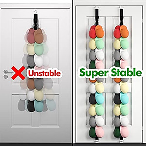 VOLCANOES CLUB Closet Oganizers and Storage - 2 Straps Hat Organizer Over The Door Storage Hanger - Baseball Caps Holder with 40 Clips, - Adjustable Closet Hook For Fitting Door Up To 93 Inch (Black)