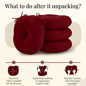 downluxe Bistro Chair Cushions for Patio Furniture, Water-Resistant Round Outdoor Chair Cushions Set of 4 with Non-Slip Ties, 15" x 15", Burgundy