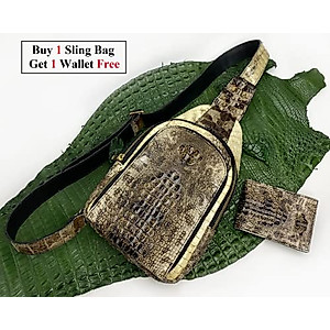 Men Sling Bag Small Crossbody Backpack Chest Bag Alligator Leather One Shoulder Strap Casual Daypack Luxury Original Crocodile for Outdoor Cycling Hiking Travel BACKPACK-55
