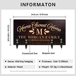 REMFACIO Personalised Wooden Key Holder for Wall Key Rack for Wall Personalized Key Hanger with 4 Hooks Presonalised Gifts for Family Birthday Christmas Day (A)