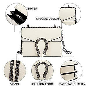 GLOD JORLEE Trendy Chain Crossbody Mini Bags for Women - Luxury Snake Printed Leather Shoulder Satchel Bag Evening Clutch Purse Handbags (off-white,Size:XS)