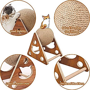 AGYM Cat Scratcher Toy, Natural Sisal Cat Scratching Ball, Cat Scratcher Toy with Ball, Scratching Ball for Cats and Kittens, Interactive Solid Wood Scratcher Pet Toy, Diameter 6.5 Inch