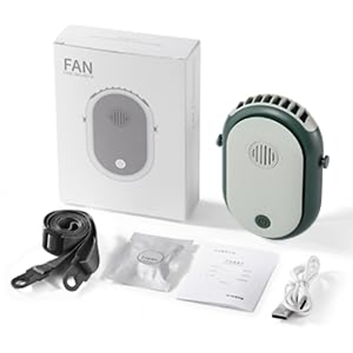 Portable Hanging Neck Fan Wearable Personal Handheld Fan Battery Operated USB Rechargeable 3 Speed Mini Handheld Air Cooling Necklace Fan for Women Eyelash Makeup Camping Outdoor (D-green)