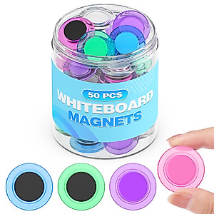 WUDIME 50 Pcs Round Whiteboard Magnets, Refrigerator Magnets, Dry Board Fridge Magnet, Magnets Fridge Decorative, Small Magnets Teacher Supplies for School, Home, Office (Multi Color, 1.18in)