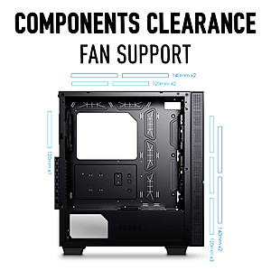 MSI MPG Series SEKIRA 100R, Premium Mid-Tower Gaming PC Case: Tempered Glass Side Panel, Liquid Cooling Support up to 360mm Radiator, Two-Tone Design