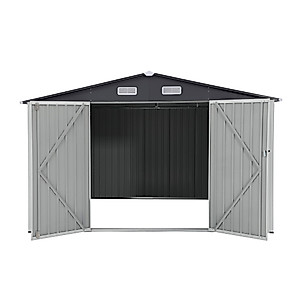Verano Garden 10x8 FT Outdoor Storage Shed, Galvanized Steel Metal Garden Shed, Double Door W/Lock, Outdoor Storage Tool House for Backyard, Patio, Lawn