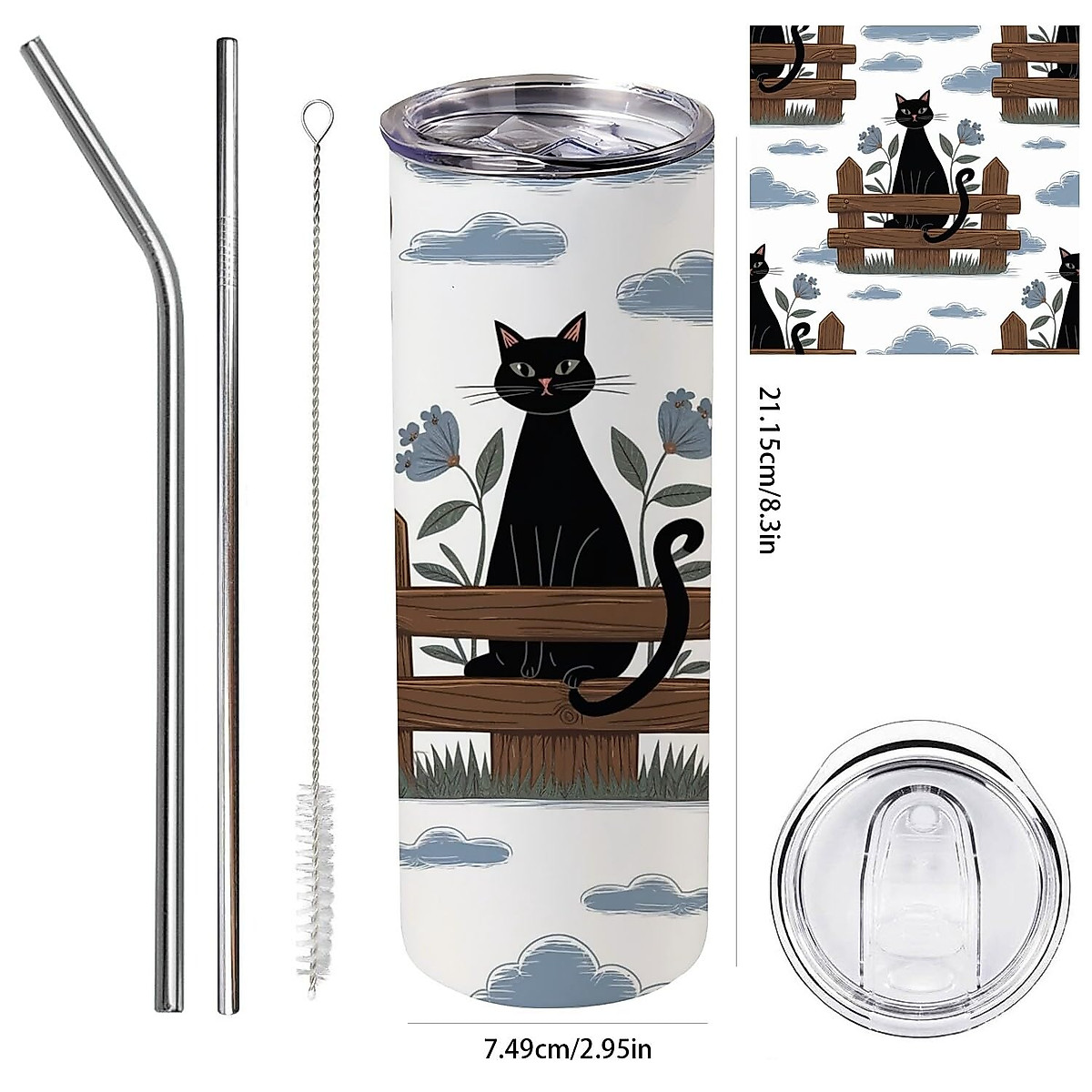 Medpol Cute black cat tumbler with lid and straw 20 oz insulated tumbler cups Cute black cat insulated travel coffee mugs for women cute sippy cups stainless insulated travel cups