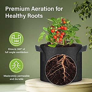 HealSmart Plant Grow Bags 5 Gallon, Tomoato Planter Pots 5-Pack with Handles, Aeration Nonwoven Fabric, Heavy Duty Gardening Planter for Vegetable, Herbs and Flowers, Black