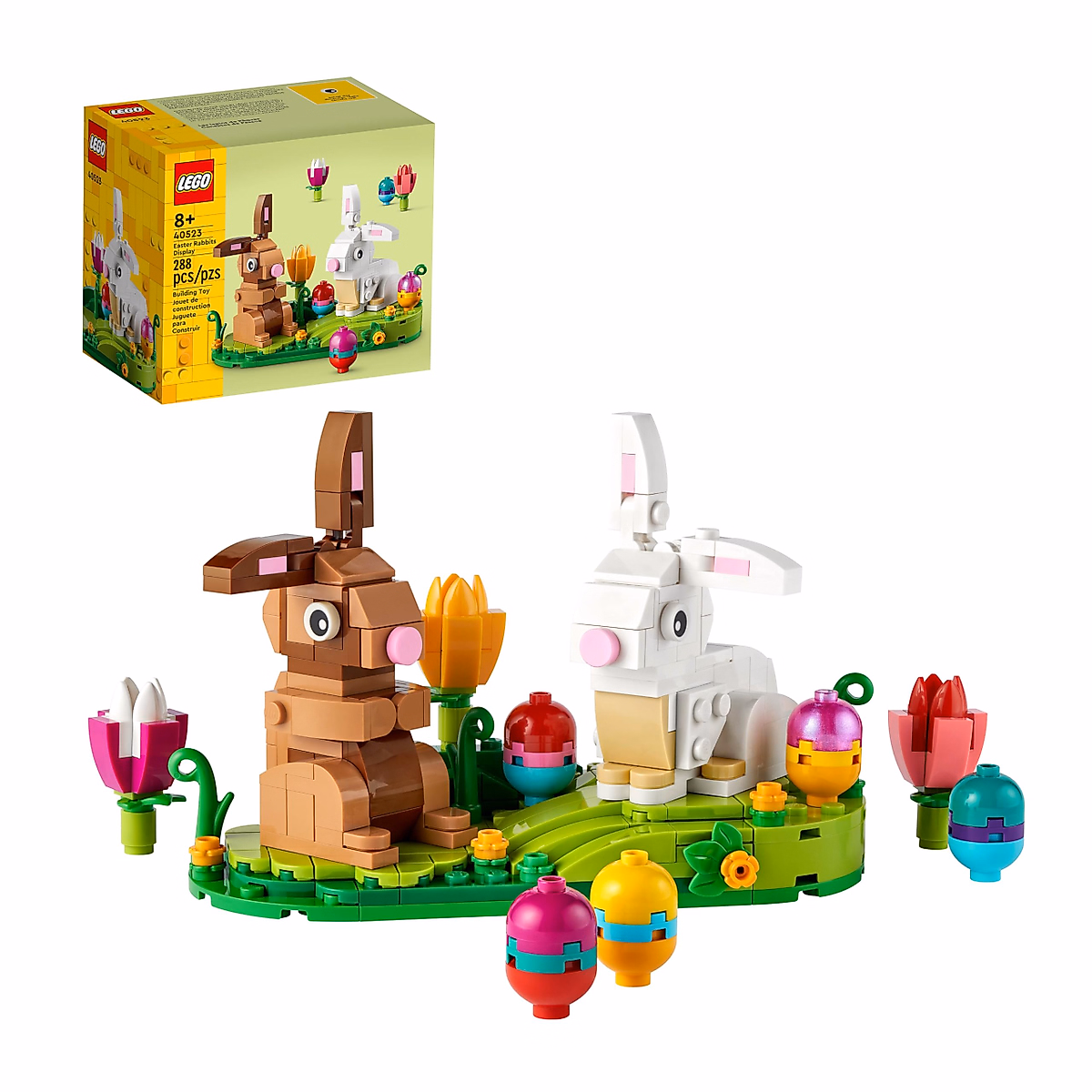 LEGO Easter Rabbits Display 40523 Building Toy Set, Includes Colorful Easter Eggs and Tulips, Easter Decorations