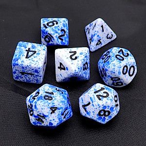 Haxtec DND Dice Set 7PCS Blue Speckled Polyhedral D&D Dice for TTRPG Dungeons and Dragons-Blue Blood