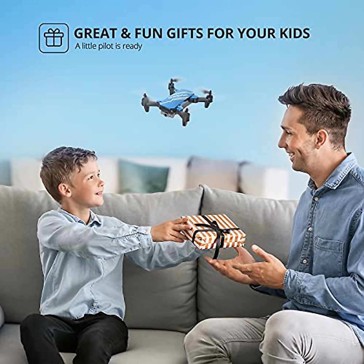 DEERC D20 Mini Drone with Camera for Kids, Remote Control Toys Gifts for Boys Girls with Voice Control, Gestures Selfie, Altitude Hold, Gravity Control, One Key Start, 3D Flips 2 Batteries, Blue