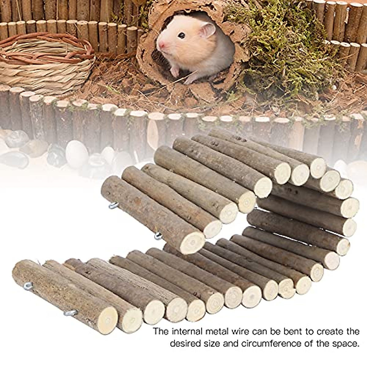 Hamster Bridge Toy, Bendable Wooden Hideout Rodents Wooden Door Fence for Small Animal Mouse Squirrel Chipmunk (60CM) Habitat Décor